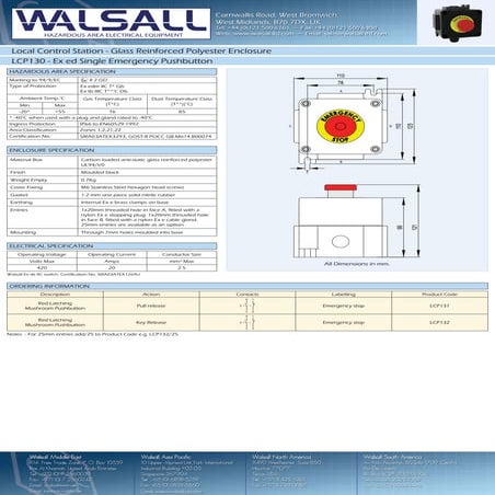 Control Station - ATEX - Emergency Stop - Red Mushroom Pushbutton (Pull ...