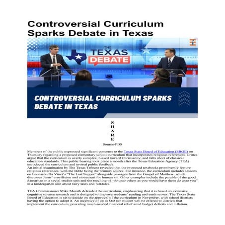 Controversial Curriculum Sparks Debate in Texas | PDF