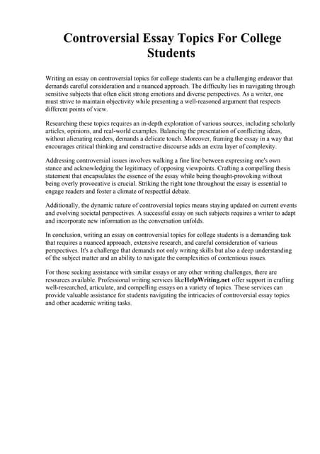 Controversial Essay Topics List | PDF