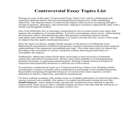 Controversial Essay Topics List | PDF