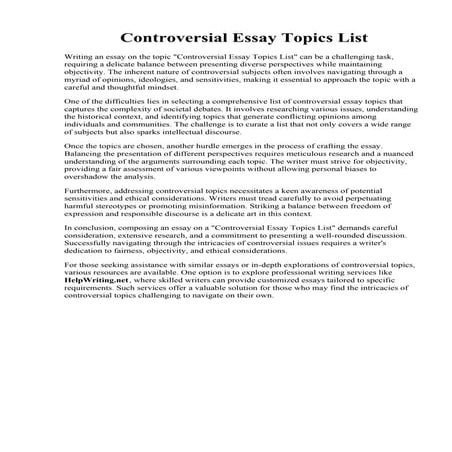 Controversial Essay Topics List. What are some controversial topics ...