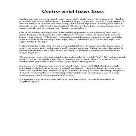Controversial Issues Essay. Duke University | PDF