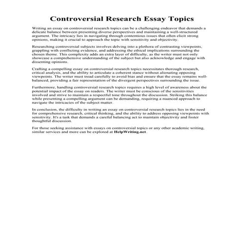 Controversial Research Essay Topics | PDF