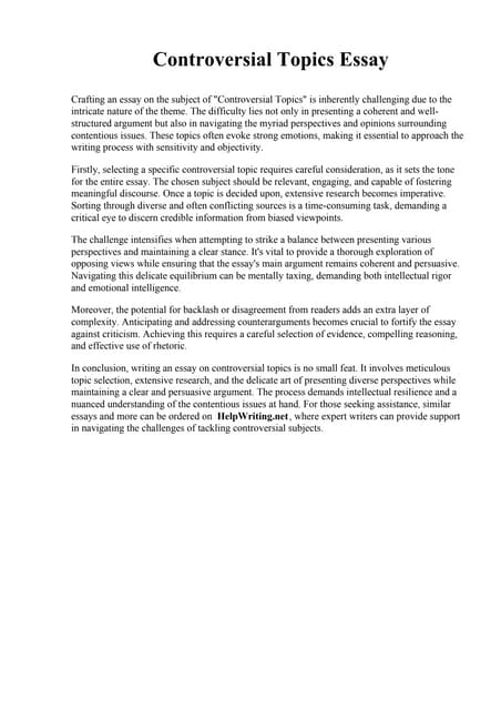 Controversial Issues Essay. Duke University | PDF