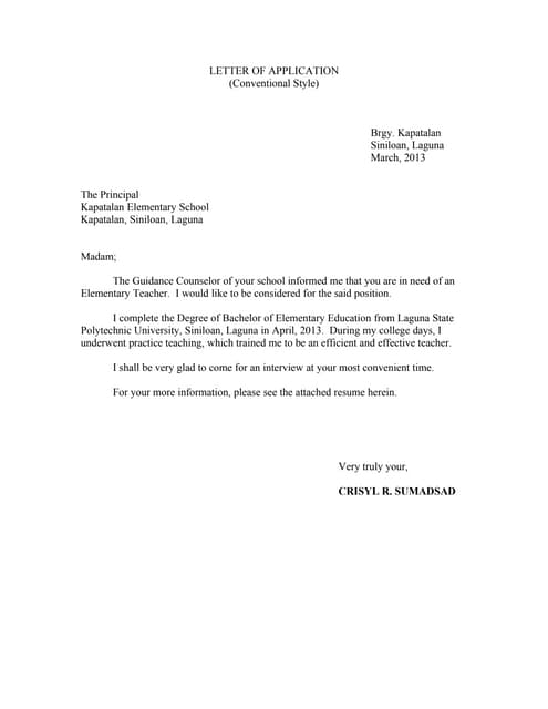 Application Letter (Modified Style) | PDF