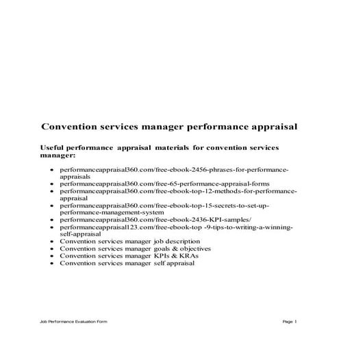 Convention services manager performance appraisal | DOCX