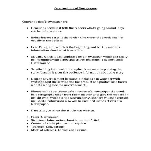 Conventions of newspaper | DOCX