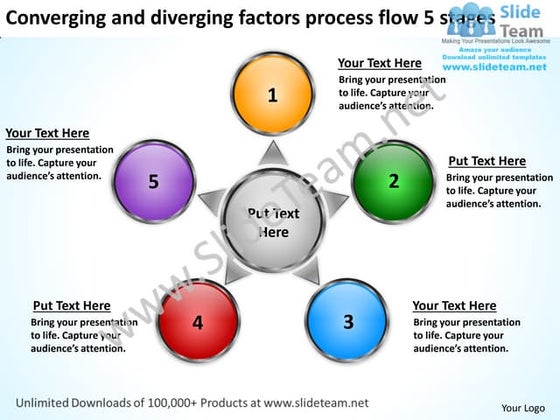 Diverging and converging arrow process 4 stages charts networks power ...