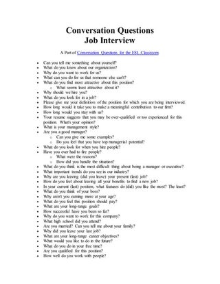 Esl conversation questions job interview (i-tesl-j) | PDF