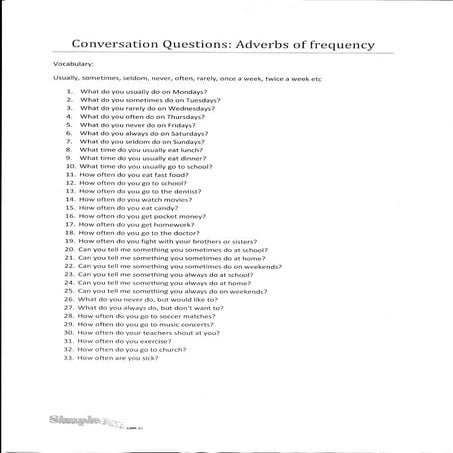 Conversation questions adverbs of frequency | PDF
