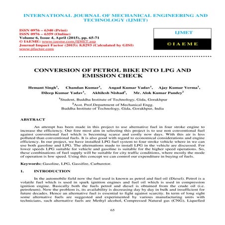 CONVERSION OF PETROL BIKE INTO LPG AND EMISSION CHECK | PDF