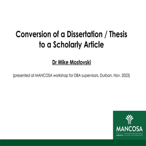 Conversion of Postgraduate Dissertation to Journal Article | PPT