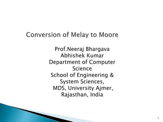 Moore Mealy Machine Conversion | PPTX | Technology & Computing
