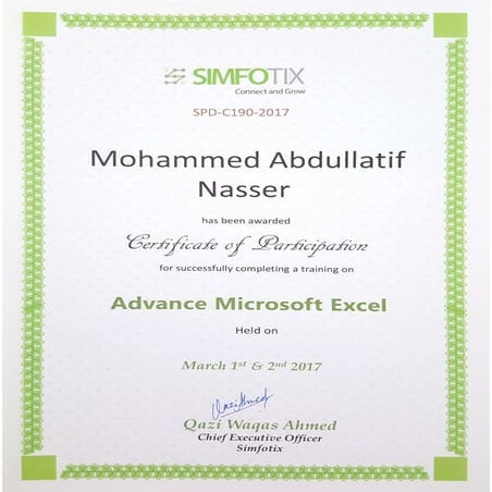 Advance Excel Training Certificate Pdf 4807