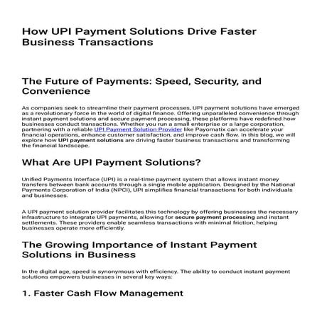 How UPI Payment Solution Providers Are Transforming Digital Payments | PDF