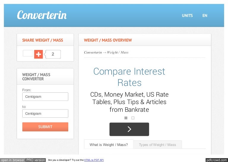 Weight Mass Conversion weight-mass-conversion