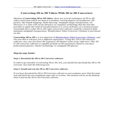 Converting 2 d to 3d videos | DOC