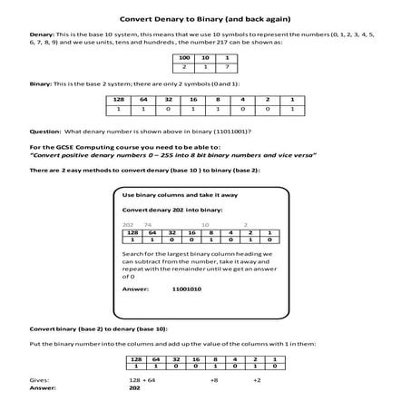 Converting Denary Binary Pdf