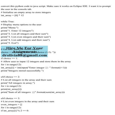 Convert This Python Code To Java Script Make Sure It Works On Eclip Pdf