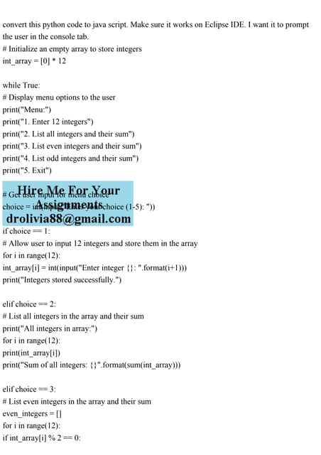 Convert This Python Code To Java Script Make Sure It Works On Eclip Pdf