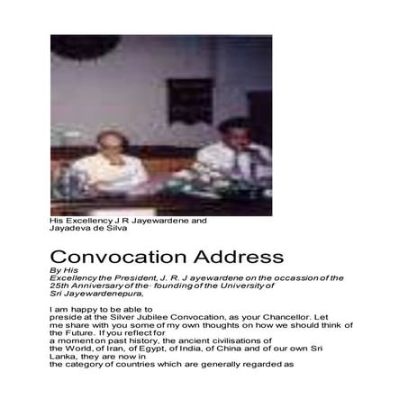 Convocation address by JRJ at Jayawardanepura University | PDF