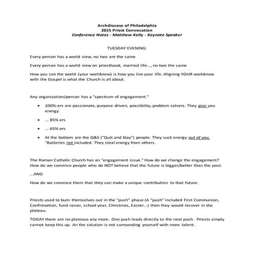 Archdiocese of Phila. 2015 Priest Convocation Notes (Matthew Kelly) | DOCX