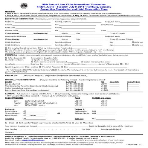 Lions Club International Convention Registration Form | PDF