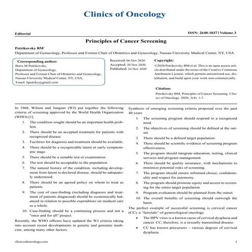 Principles of Cancer Screening | PDF