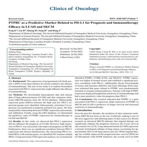 PTPRC as a Predictive Marker Related to PD-L1 for Prognosis and Immunotherapy Efficacy in LUAD ...