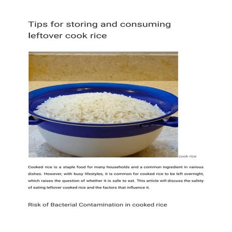 Tips for storing and consuming leftover cook rice | PDF | Gardening ...