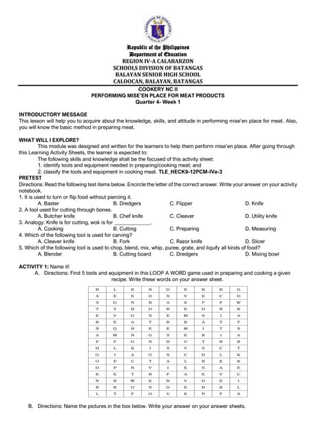 COOKERY-10-Diagnostic-Test-with-TOS (1).docx | Cooking | Food & Drink