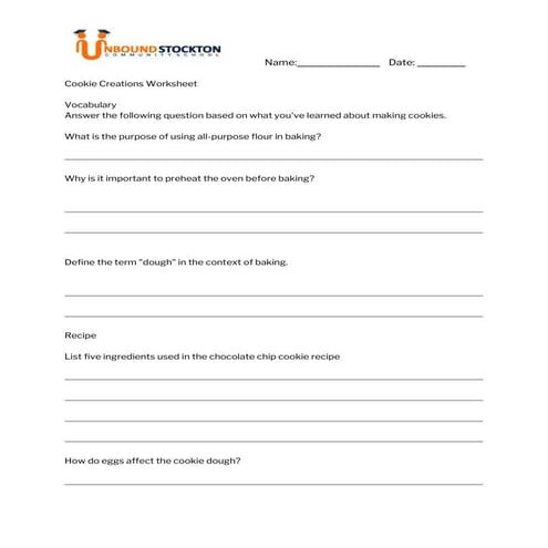 Cookie Creations Worksheet For Unbound S | PDF