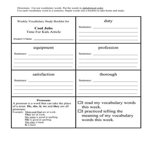 1st Grade Unit 6: Cool jobs | DOC