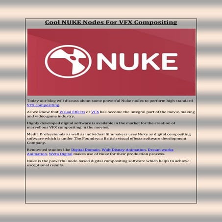 Cool NUKE Nodes For VFX Compositing | PDF