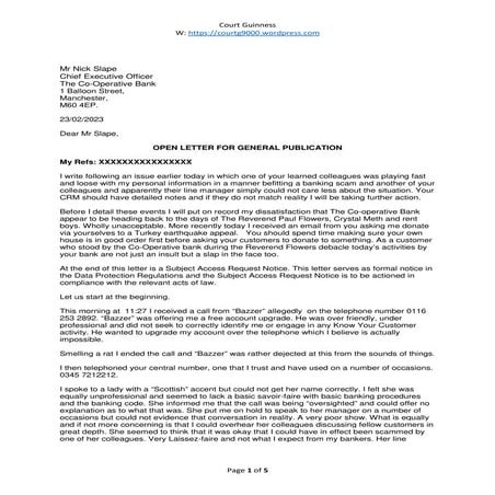 Co-Operative Bank Letter | PDF