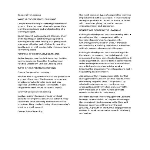 Self Learning, Cooperative and Collaborative Learning | PPTX