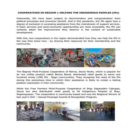 Cooperatives in Region 1 Helping the Indigenous Peoples (IPs) | PDF