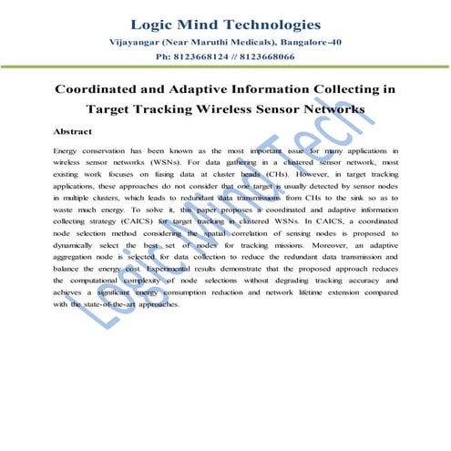 Coordinated And Adaptive Information Collecting In Target Tracking Wireless Sensor Networks Pdf