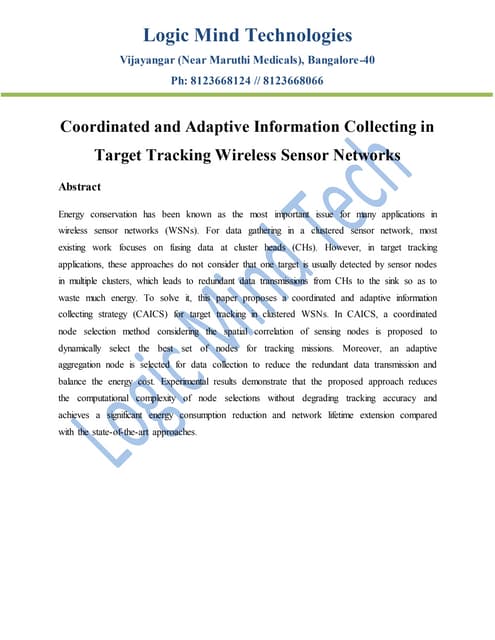 Coordinated And Adaptive Information Collecting In Target Tracking Wireless Sensor Networks Pdf
