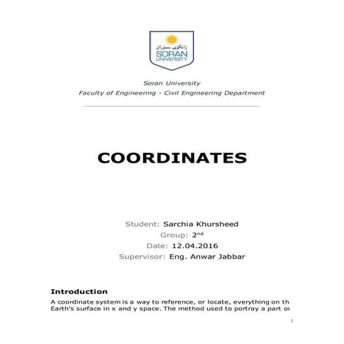 Coordinates Surveying Report Pdf