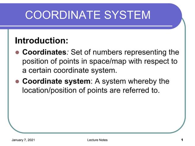Coordinate systems (Lecture 3) | PPTX