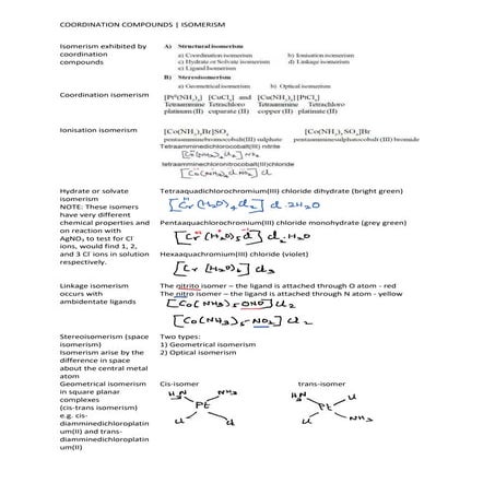 Coordination compounds isomerism | PDF