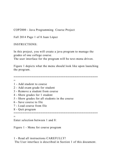 Cop2800 Java Programming Course Project Fall 2014 Page Docx