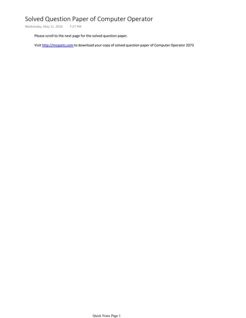 Solved Question Paper Of Psc Computer Operator 2016 Pdf 9257