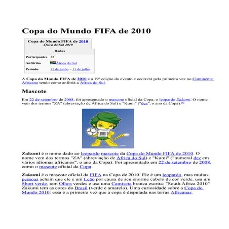 Copa do mundo 2010 | DOC