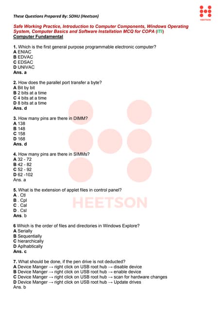 COPA Theory Question Chapter 1 Computer MCQ | PDF COPA Theory Question Chapter 1 Computer MCQ | PDF