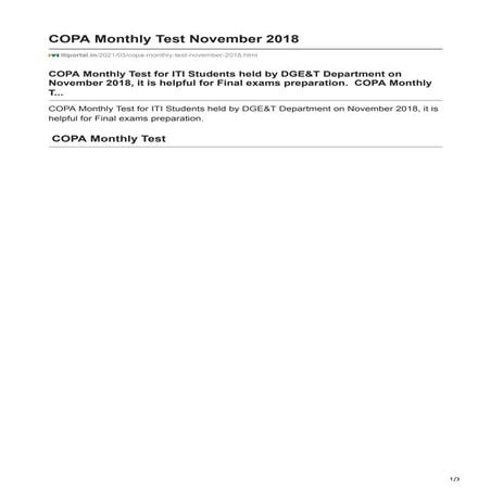 COPA Monthly Test November 2018 for ITI Students | PDF