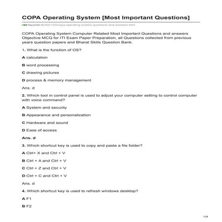 COPA Operating System Most Important Questions | PDF