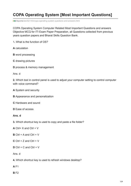 COPA CTI Entrance Exam Question (CITS Questions) | PDF