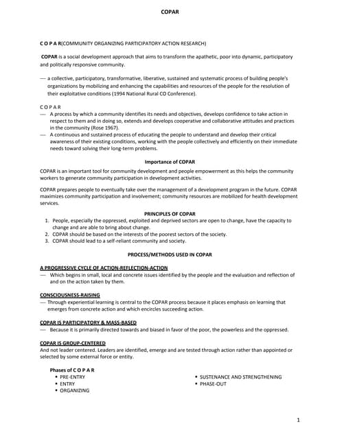 COMMUNITY ORGANIZING-PARTICIPATORY ACTION RESEARCH PROCESS | PPT